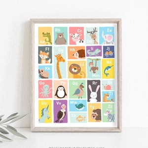 ABC Alphabet Print Nursery Decor Nursery Wall Art Alphabet Animals Kids ...