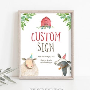 Editable Custom Sign Farm Animals Sign Boy Barnyard Birthday ...
