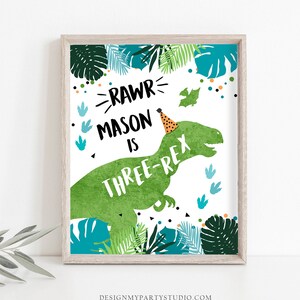 Editable Three-rex Dinosaur Sign Boy Dino T-rex Green Blue Dinosaur ...