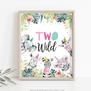 Two Wild Birthday Sign Party One Wild Year Second Birthday 2nd Safari ...
