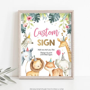 Editable Custom Sign Party Animals Sign Wild One Animals Decor Zoo ...