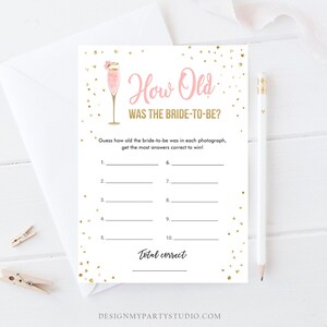 Editable How Old Was the Bride Bridal Shower Game Brunch Bubbly Photo ...