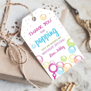 Editable Bubble Favor Tags Pink Bubble Birthday Thank You Tags Popping ...