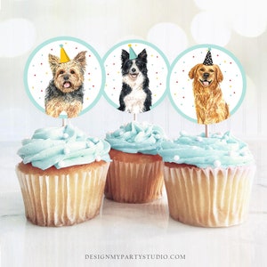 Puppy Dog Cupcake Toppers Puppy Favor Tags Puppy Birthday Dog Boy Pet ...