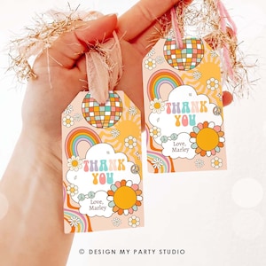 Editable Groovy Retro Favor Tag Roller Skate Birthday Thank You Tags ...