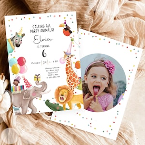 Editable Calling All Party Animals Birthday Invitation Wild One Jungle ...