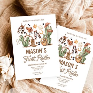Editable First Rodeo Birthday Party Invitation Cowboy 1st Birthday Boy ...