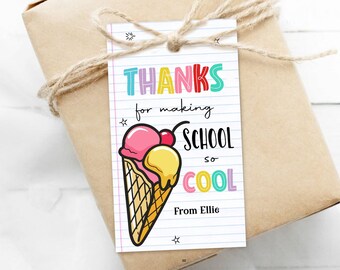 Editable Summer Ice Cream Teacher Appreciation Tag Kids End of School ...