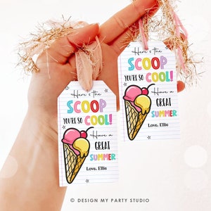 Editable Summer Ice Cream Teacher Appreciation Tag Kids End of School ...