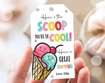 Editable Summer Ice Cream Teacher Appreciation Tag Kids End of School ...