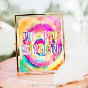 Tie Dye Station Sign Rainbow Tie Dye Birthday Party Girl Hippie Peace ...