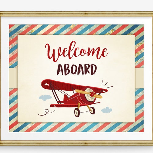 Vintage Airplane Welcome Sign Airplane Baby Shower Sign | Etsy