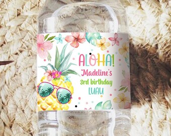 Aloha Water Bottle Labels Printable Hawaiian Luau Party - Etsy
