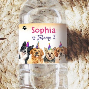 Editable Dog Water Bottle Label Dog Birthday Puppy Party Doggy Pet Vet ...