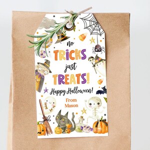 Editable Halloween Gift Tag No Tricks Just Treats Halloween Treat Tag ...