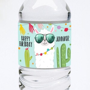 Editable Water Bottle Labels Llama Birthday Cactus Blue - Etsy