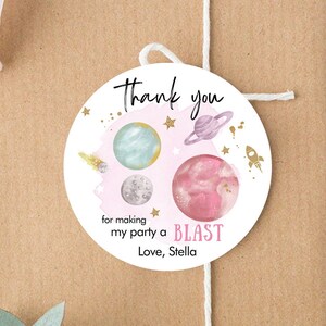 Editable Outer Space Favor Tags Space Birthday Thank You Sticker Galaxy ...