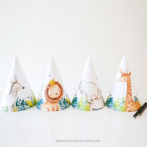 Printable Party Hats Party Animals Birthday Party Birthday Decor Safari ...