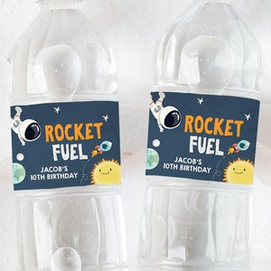 Editable Space Astronaut Water Bottle Label Rocket Fuel Labels Boy ...