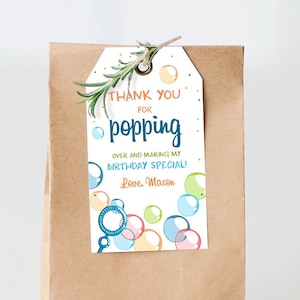 Editable Bubble Favor Tag Boy Bubble Birthday Thank You Tag Popping ...