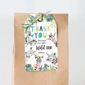 Editable Party Animals Favor Tags Boy Wild One Safari Animals Thank You ...