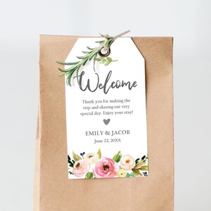 Editable Floral Welcome Favor Tags Wedding Pink Flowers Bridal - Etsy