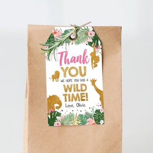 Editable Safari Animals Favor Tags Wild One Thank You Tags Wild Time ...