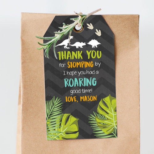 Editable Dinosaur Favor Tag T-rex Gift Tags Dino Thank You for - Etsy