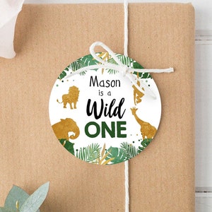 Editable Safari Animals Wild One Tags Thank You Tag Jungle Zoo Black ...