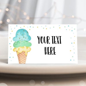 Editable Ice Cream Food Labels Ice Cream Birthday Food Cards | Etsy
