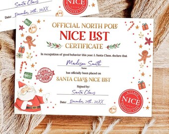 Editable Santa Claus Official Nice List Certificate Letter From Desk ...