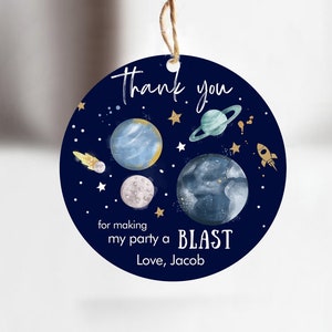 Editable Outer Space Favor Tags Space Birthday Thank You Sticker Galaxy ...