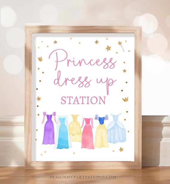 Princess Dress Up Station Sign Princess Birthday Party Sign Pink Gold ...