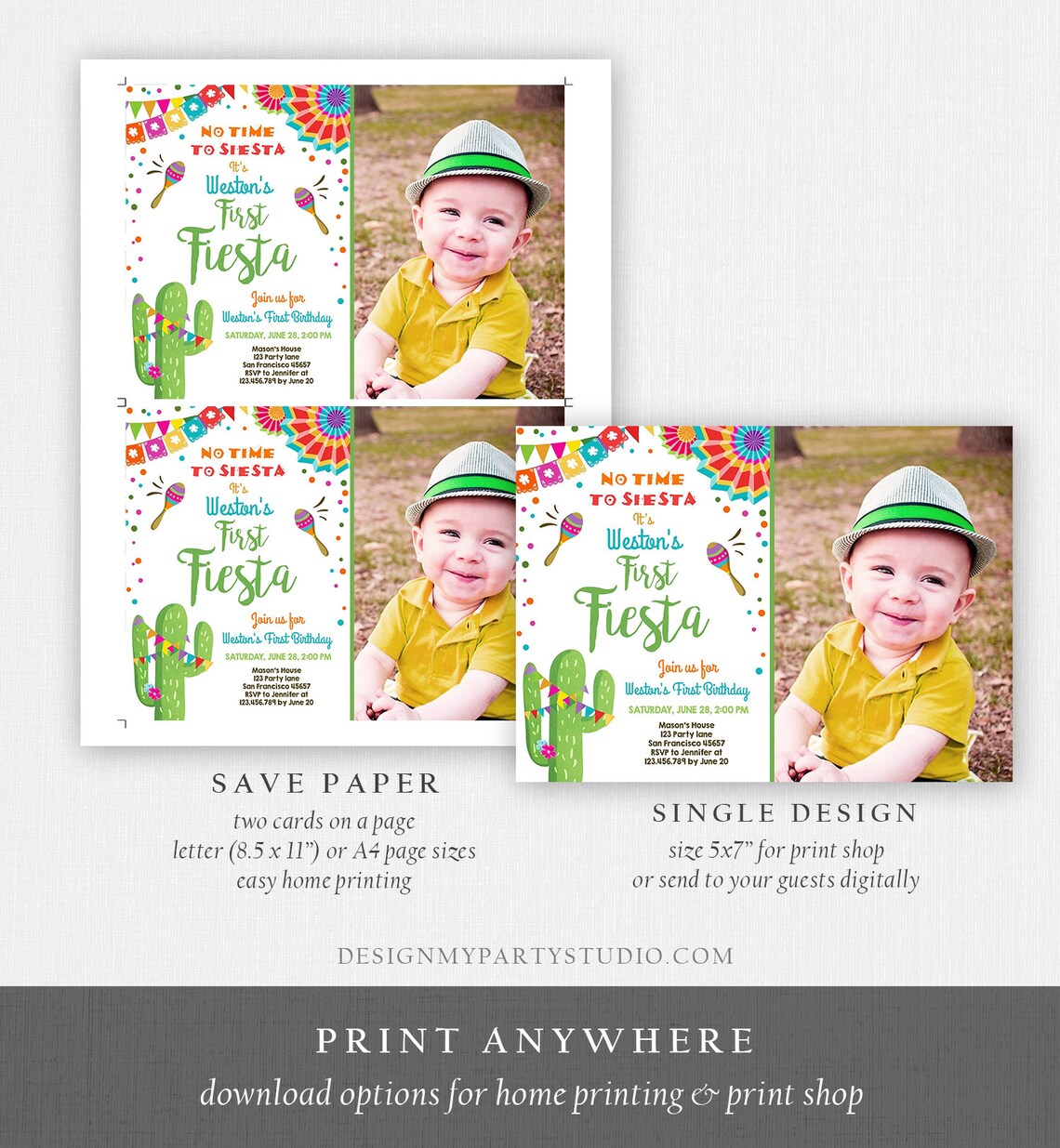Editable First Fiesta Birthday Invitation Let's Fiesta No - Etsy