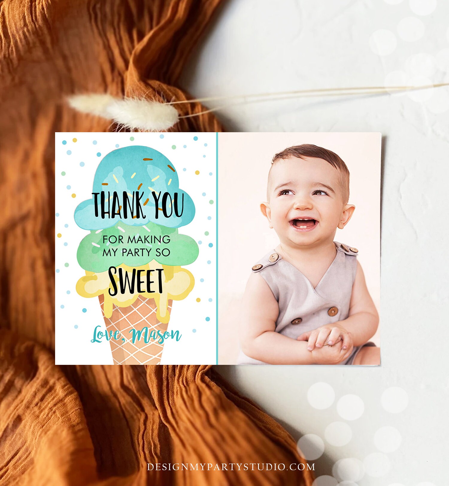 Editable Ice Cream Thank You Card Ice Cream Birthday Thank You - Etsy