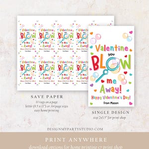 Editable Valentine You Blow Me Away Favor Tag Thank You Blowing Bubbles ...