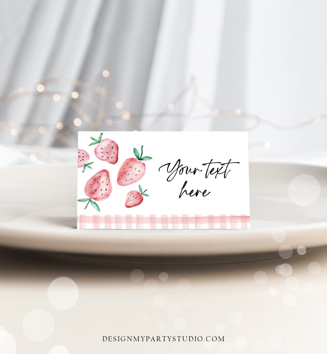 Editable Strawberry Food Labels Strawberry Birthday Party Place Card ...