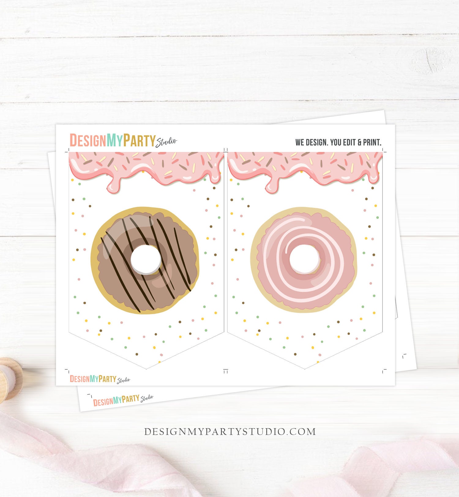 Happy Birthday Banner Donut Birthday Banner Girl Pink Pastel Donut ...