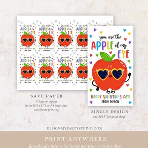 Editable You Are the Apple of My Eye Valentines Day Gift Tag Applesauce ...