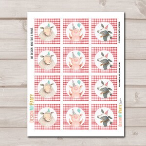 Barnyard Birthday Cupcake Toppers Favor Tags Farm Birthday Party ...