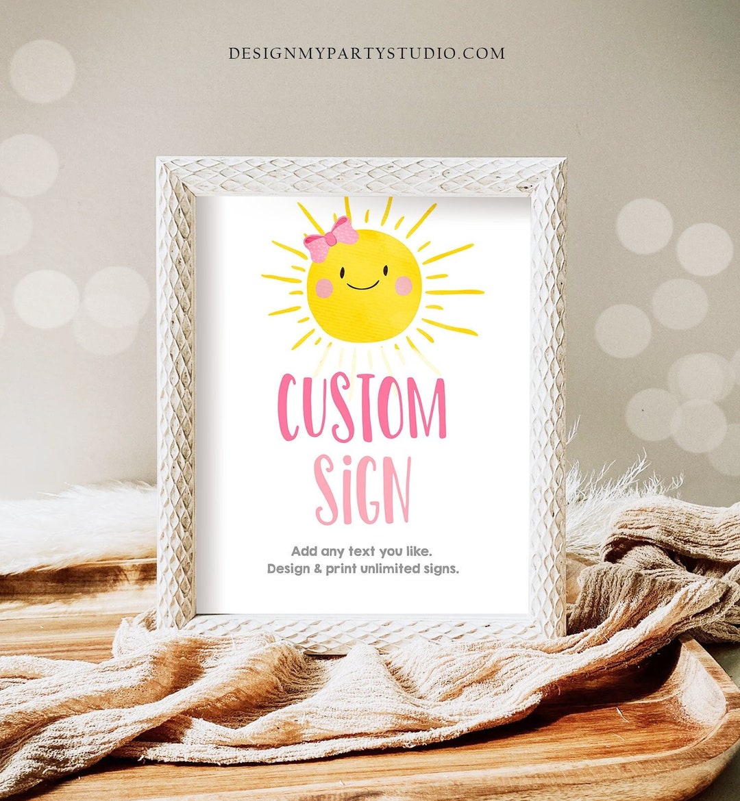 Editable Custom Little Sunshine Sign Pink First Birthday Party Girl ...