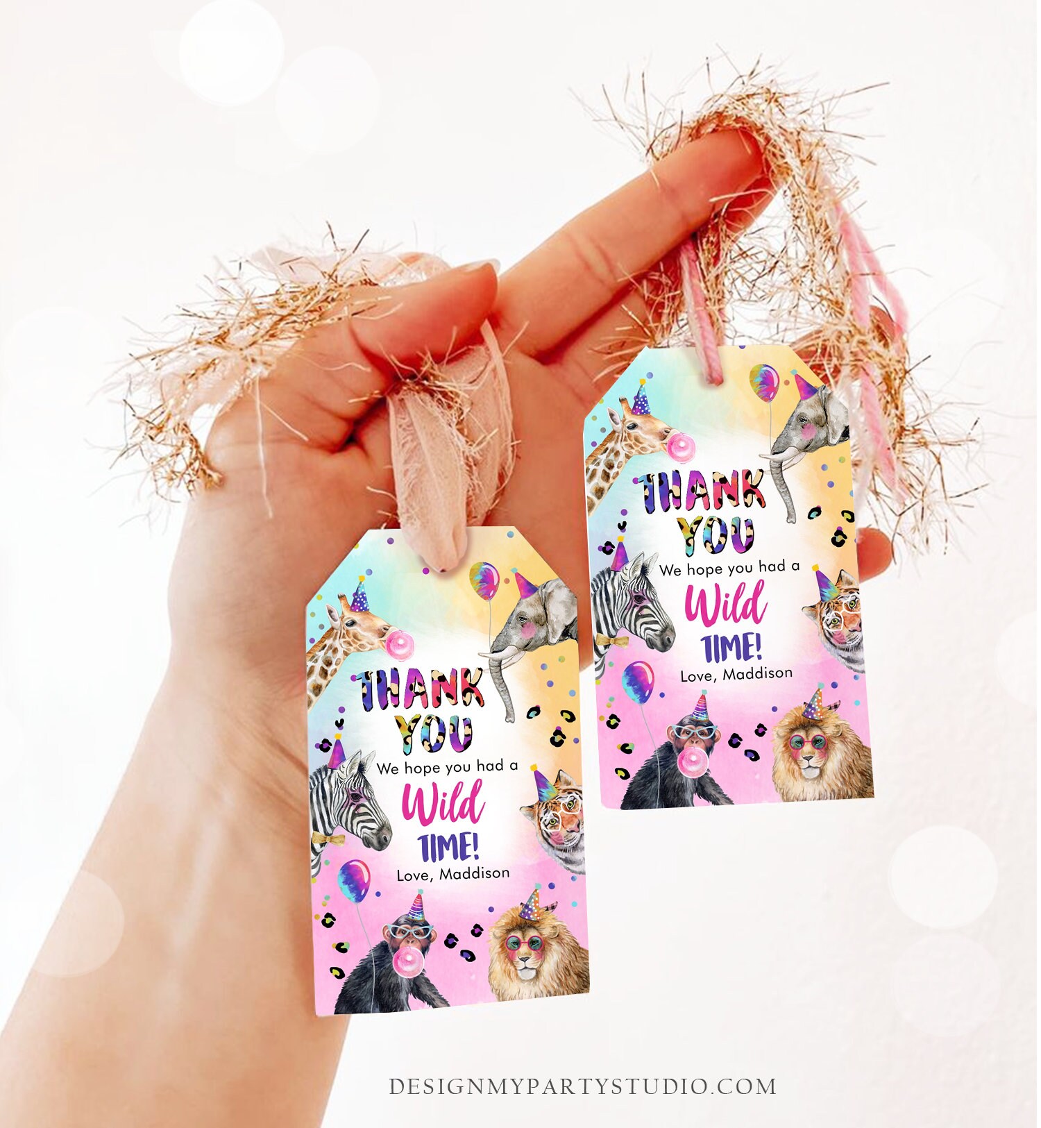 Editable Party Animals Favor Tags Wild One Animals Thank You Tags ...