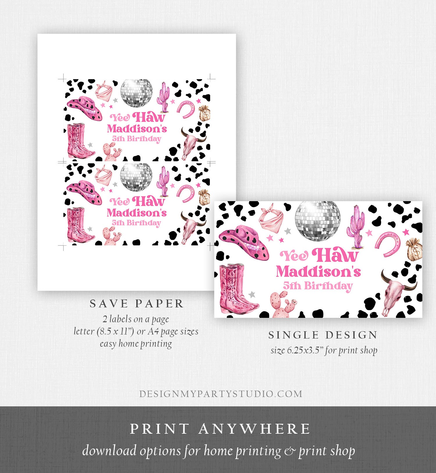 Editable Space Cowgirl Birthday Party Gable Box Favor Label Disco ...