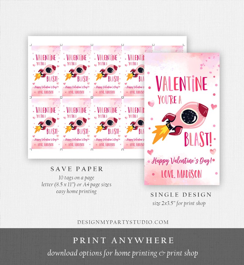 Editable Valentine You Are Out A Blast Favor Tag Thank You Space Rocket ...
