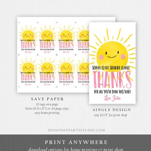 Editable Teacher Appreciation Gift Tags Sunshine Thank You Tag Schools ...