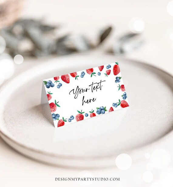 Editable Strawberry Blueberry Food Labels Birthday Party Place Card ...