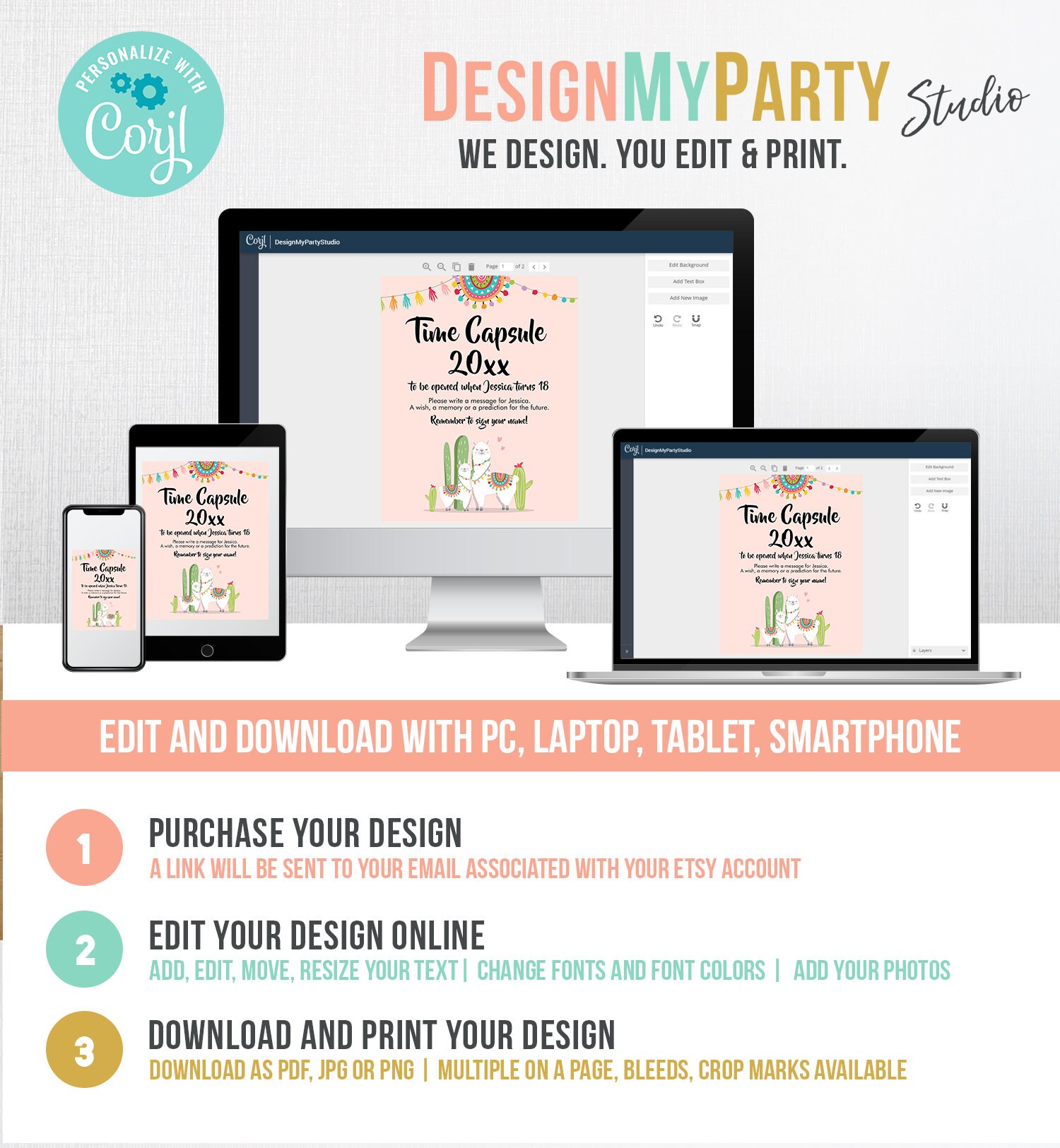 Editable Llama Time Capsule Birthday Fiesta Llama Baby Shower | Etsy