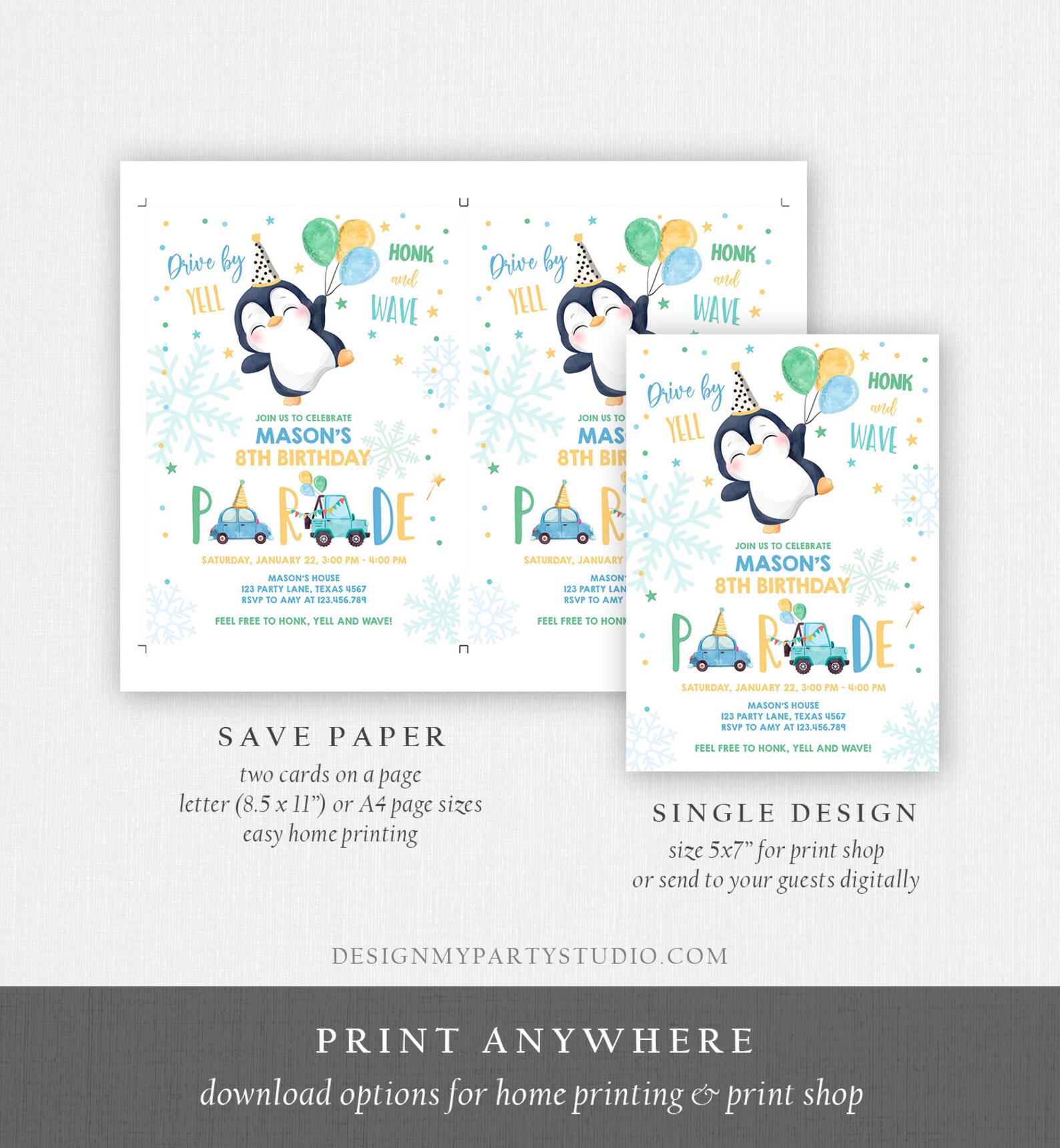 Editable Penguin Drive By Birthday Parade Invitation Winter | Etsy