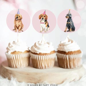Puppy Dog Cupcake Toppers Puppy Favor Tags Puppy Birthday Dog Pink Girl ...