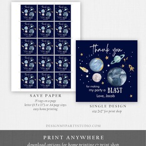 Editable Outer Space Favor Tags Space Birthday Thank You Sticker Galaxy ...